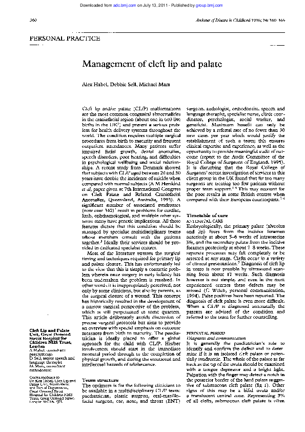 (PDF) Management of cleft lip and palate | Debbie Sell and Brian ...