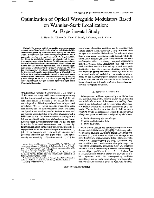 (PDF) Optimization of optical waveguide modulators based on Wannier ...
