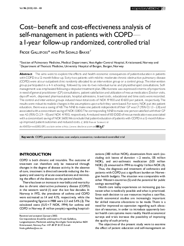 (PDF) Cost–benefit and cost-effectiveness analysis of self-management ...