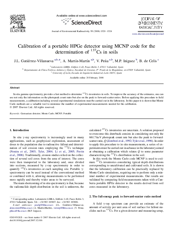 (PDF) Calibration of a portable HPGe detector using MCNP code for the determination of 137Cs in ...