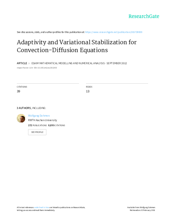 Adaptivity and variational stabilization for convection-diffusion equations