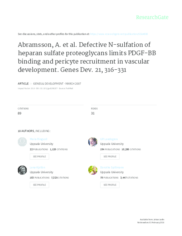 (PDF) Defective N-sulfation of heparan sulfate proteoglycans limits ...