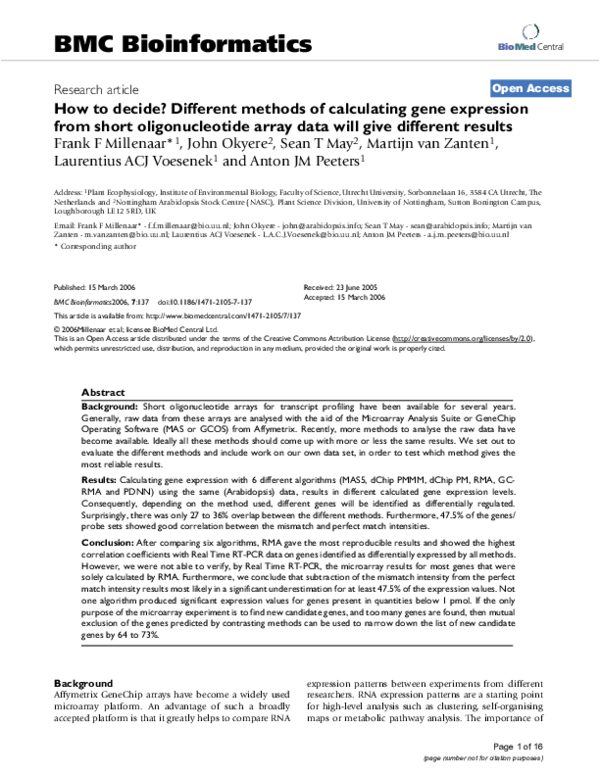 (PDF) How to decide? Different methods of calculating gene expression from short oligonucleotide ...