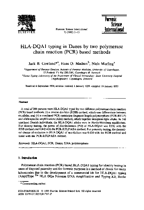 (PDF) HLA-DQA1 typing in Danes by two polymerase chain reaction (PCR) based methods