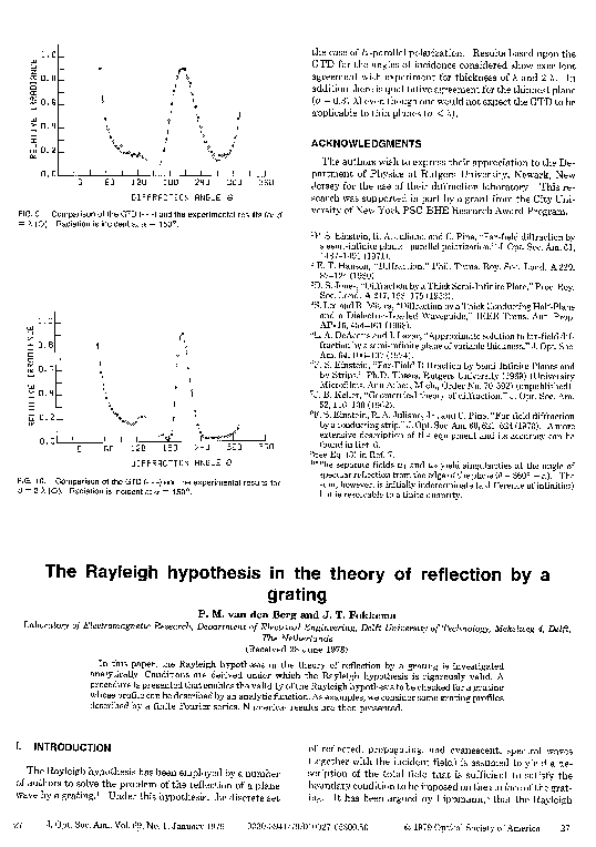 (PDF) Rayleigh Hypothesis in the Theory of Reflection by a Grating