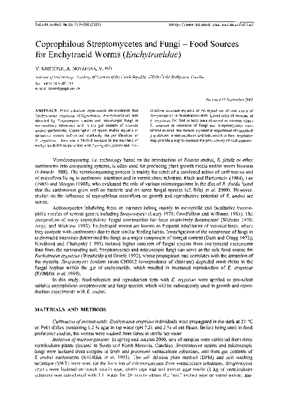(PDF) Coprophilous streptomycetes and fungi—Food sources for ...