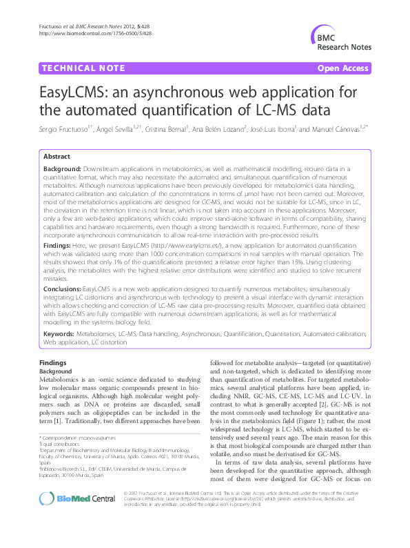 Pdf Easylcms An Asynchronous Web Application For The Automated Quantification Of Lc Ms Data
