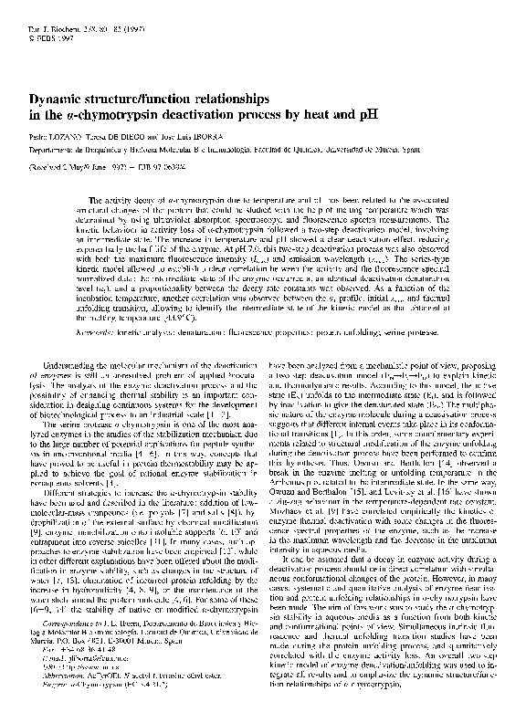 Pdf Dynamic Structure Function Relationships In The Alpha Chymotrypsin Deactivation Process By