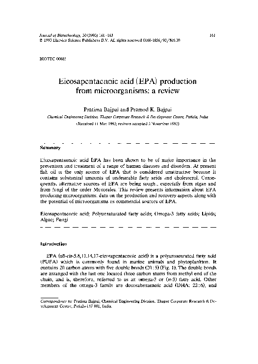 (PDF) Eicosapentaenoic acid (EPA) production from microorganisms: a review