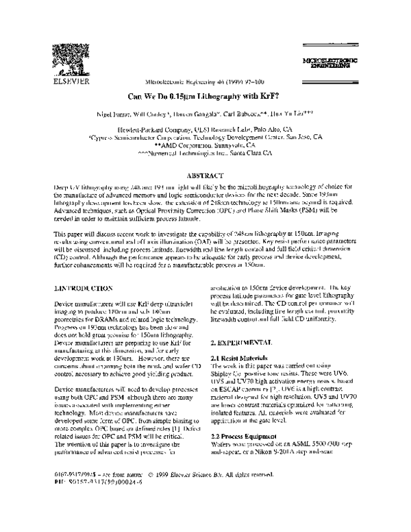 (PDF) Can we do 0.15μm lithography with KrF?