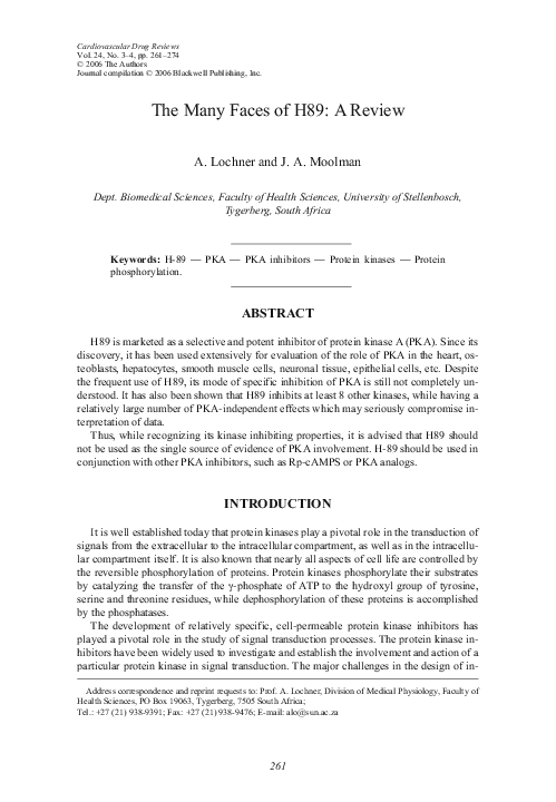 (PDF) H89: PKA Inhibition and Off-Target Effects