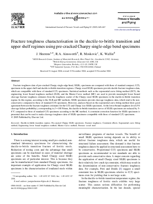 (PDF) Fracture toughness characterisation in the ductile-to-brittle ...