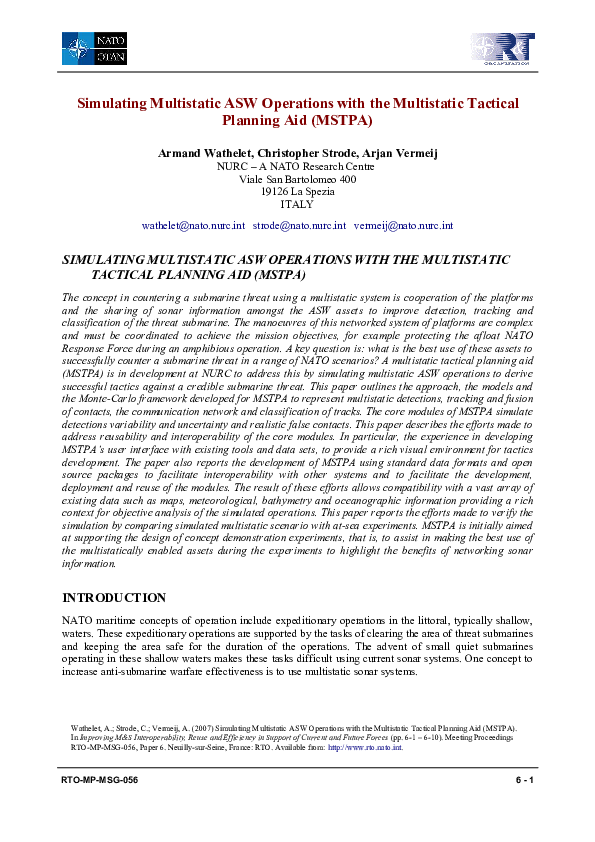 (PDF) Simulating Multistatic ASW Operations with the Multistatic ...