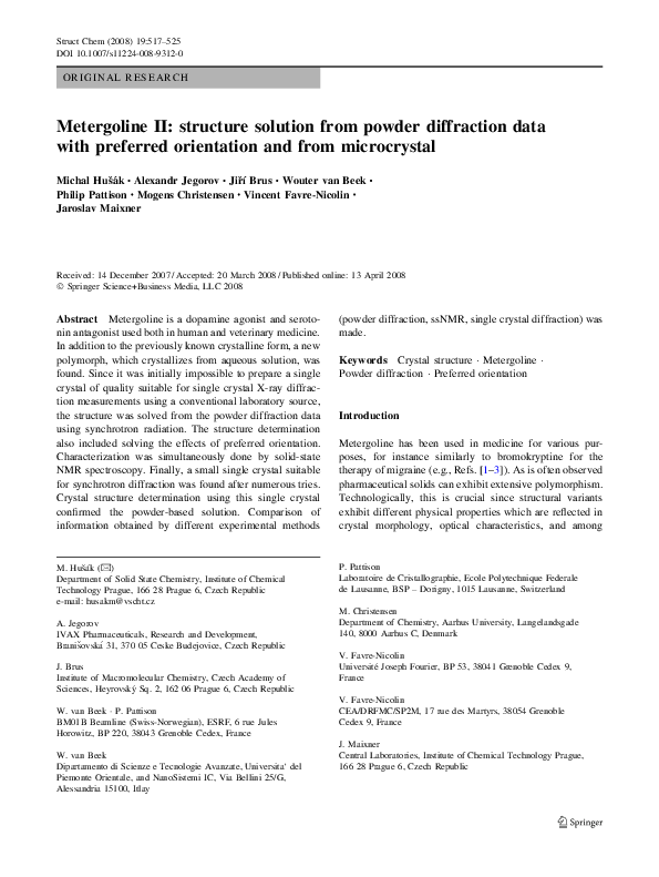 (PDF) Metergoline II: structure solution from powder diffraction data with preferred orientation ...