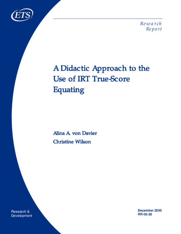 (PDF) IRT True-Score Equating in Education