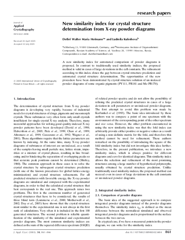 (PDF) New similarity index for crystal structure determination from X ...