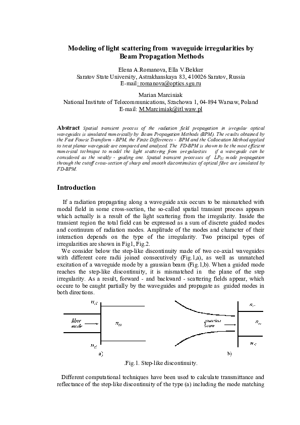 (PDF) Modeling of light scattering from waveguide irregularities by ...