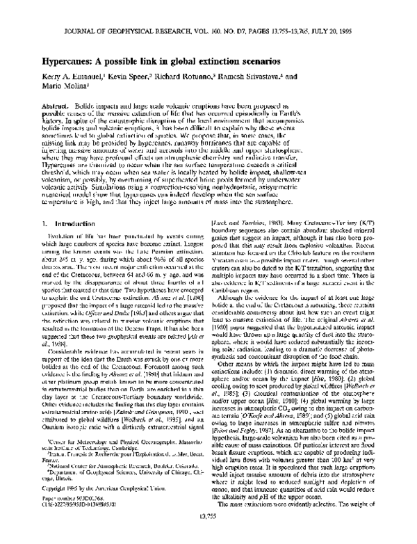 (PDF) Hypercanes: A possible link in global extinction scenarios