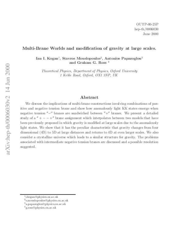 (PDF) Multi-Brane Worlds and modification of gravity at large scales