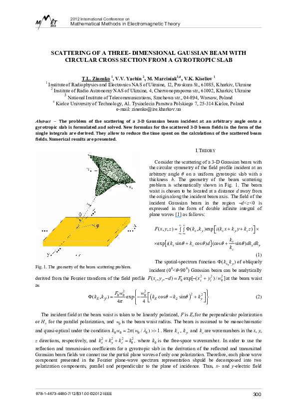 (PDF) Scattering of a three- dimensional Gaussian beam with circular cross section from a ...
