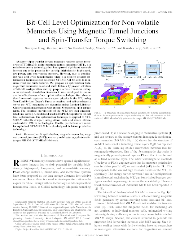 (PDF) Bit-Cell Level Optimization for Non-volatile Memories Using Magnetic Tunnel Junctions and ...