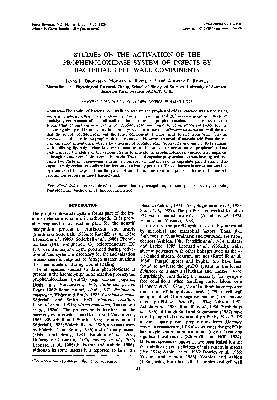 (PDF) Studies on the activation of the prophenoloxidase system of ...