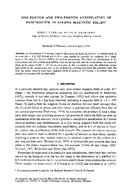 (PDF) One-photon and two-photon annihilation of positronium in strong magnetic fields