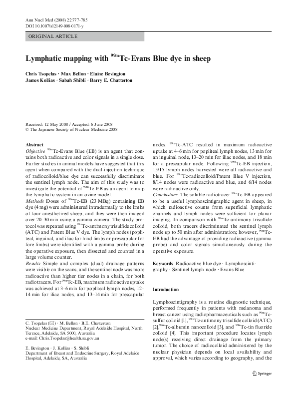 (PDF) Lymphatic mapping with 99mTc-Evans Blue dye in sheep
