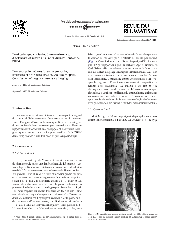 (PDF) Lombosciatique révélatrice d'un neurinome se développant en ...