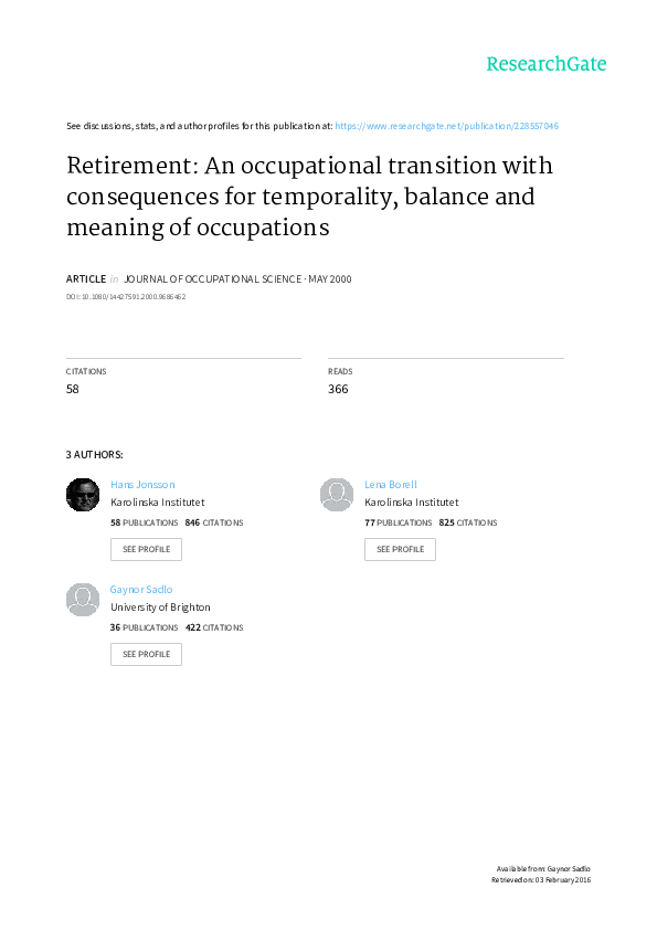 (PDF) Retirement: An occupational transition with consequences for ...