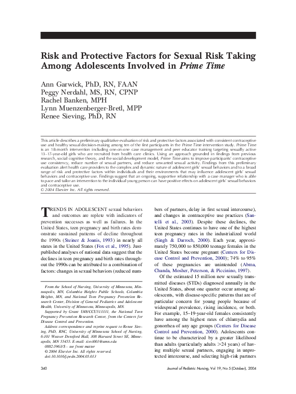 Pdf Risk And Protective Factors For Sexual Risk Taking Among 3280