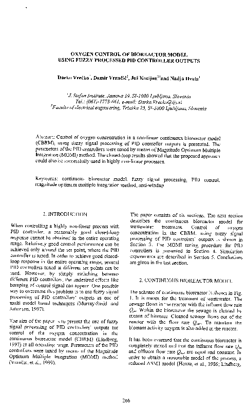 Pdf Oxygen Control Of Bioreactor Model Using Fuzzy Processes Pid Controller Outputs Jus
