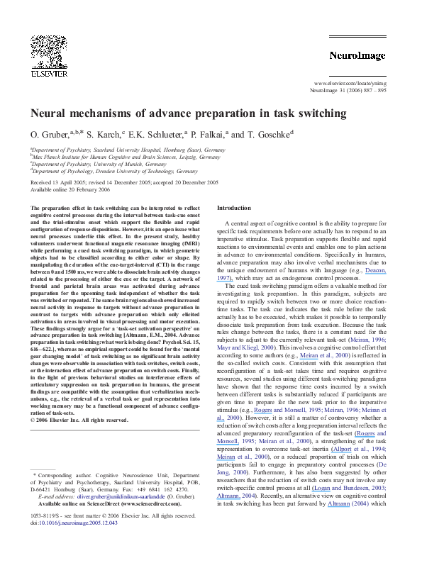 (PDF) Neural mechanisms of advance preparation in task switching