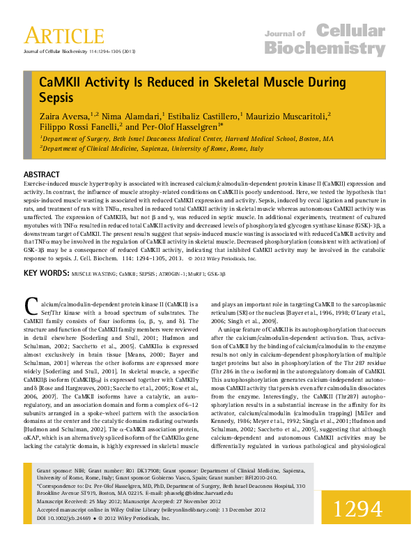 (PDF) CaMKII activity is reduced in skeletal muscle during sepsis