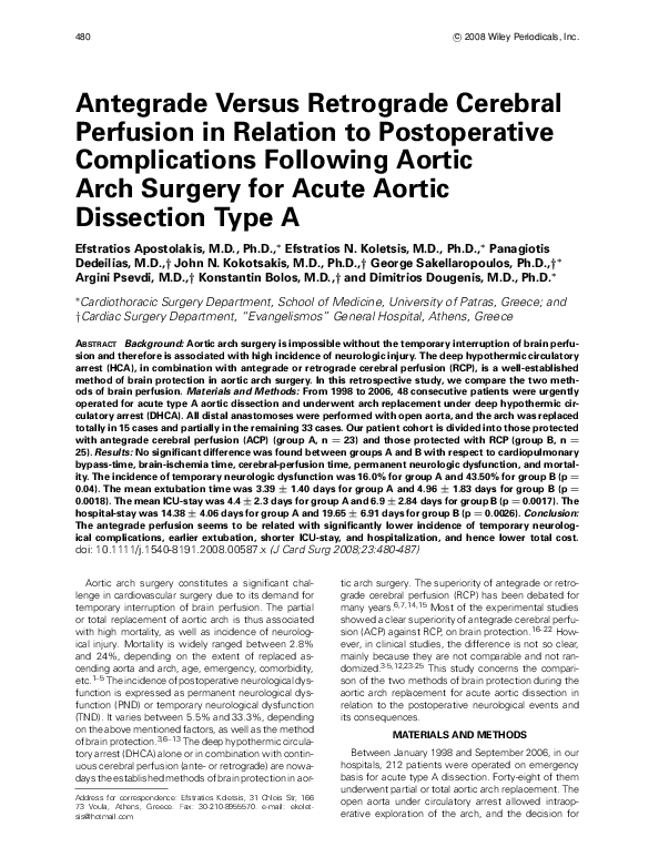 (PDF) Antegrade Versus Retrograde Cerebral Perfusion for Hemi-Arch ...