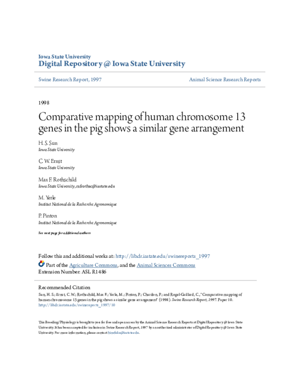 (PDF) Comparative mapping of human chromosome 13 genes in the pig shows ...