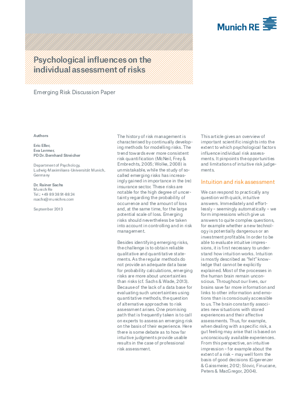 (PDF) Emerging Risk Discussion Paper 2/2013: Psychological influences ...