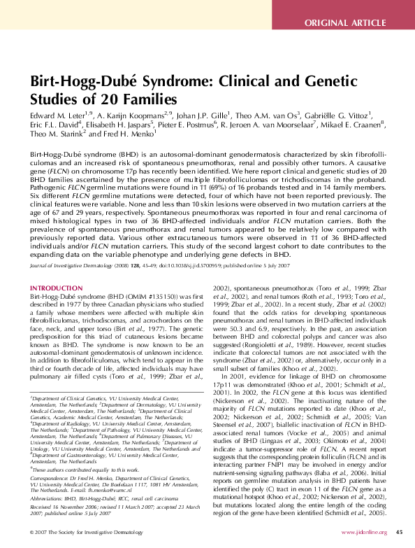 (PDF) Birt-Hogg-Dubé Syndrome | Daphne de Jong - Academia.edu