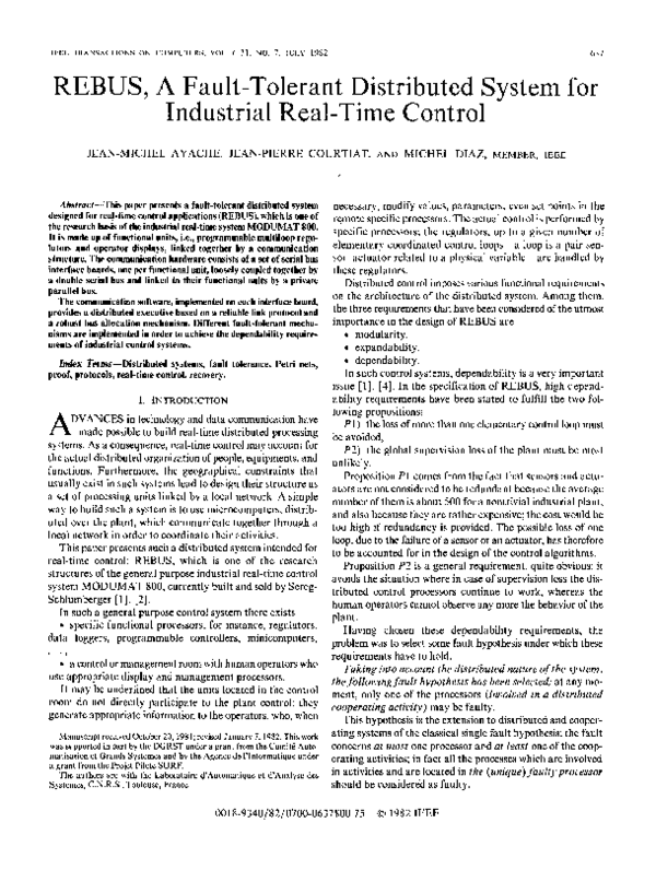 (PDF) REBUS, A Fault-Tolerant Distributed System for Industrial Real-Time Control