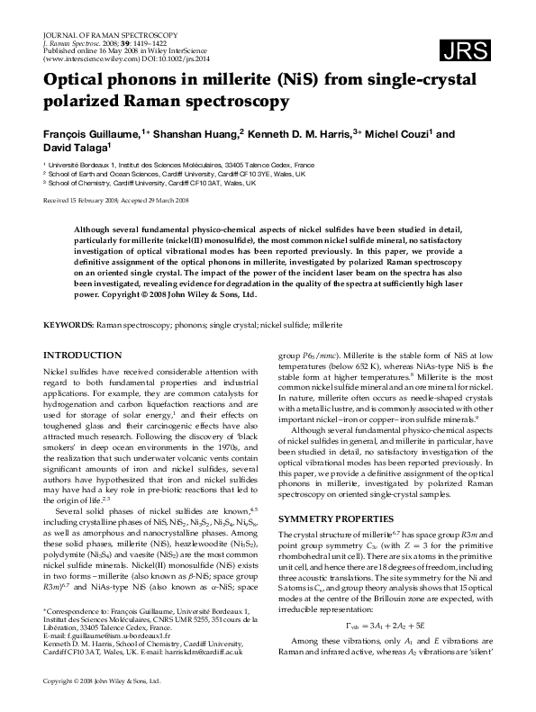 (PDF) Optical phonons in millerite (NiS) from single-crystal polarized ...