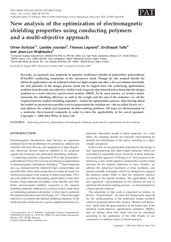 (PDF) New analysis of the optimization of electromagnetic shielding properties using conducting ...