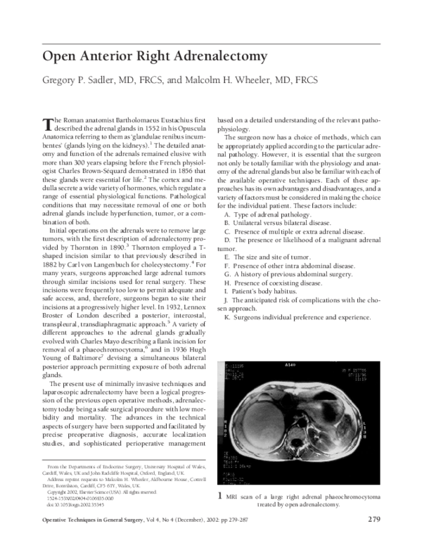 (PDF) Open anterior right adrenalectomy