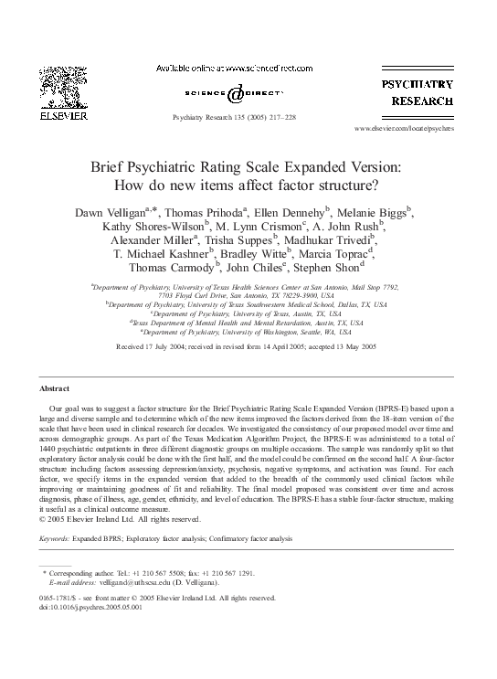(PDF) Brief Psychiatric Rating Scale Expanded Version: How do new items affect factor structure?