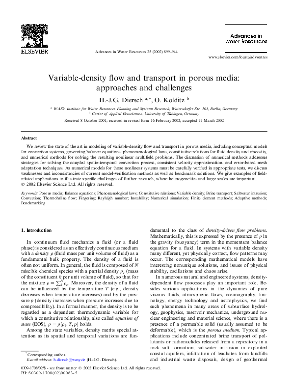(PDF) Variable-density flow and transport in porous media: approaches and challenges