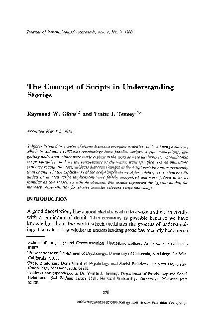 (PDF) The concept of scripts in understanding stories