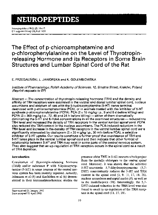 (PDF) The effect of p-chloroamphetamine and p-chlorophenylalanine on ...