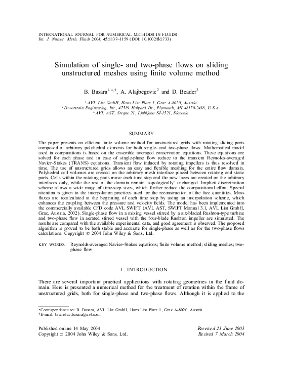 Pdf Simulation Of Single And Two Phase Flows On Sliding Unstructured Meshes Using Finite
