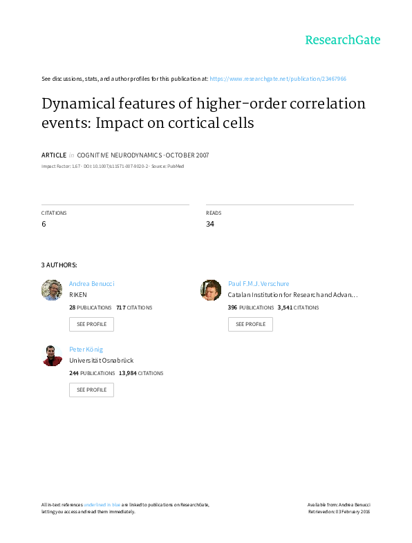 (PDF) Dynamical features of higher-order correlation events: impact on ...