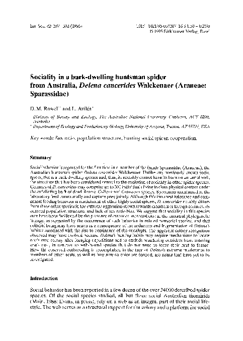 (PDF) Sociality in a bark-dwelling huntsman spider from Australia ...