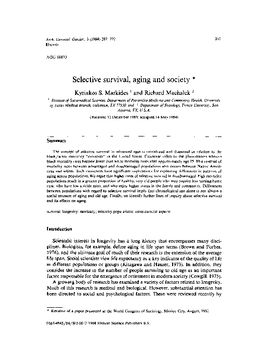 (PDF) Selective survival, aging and society